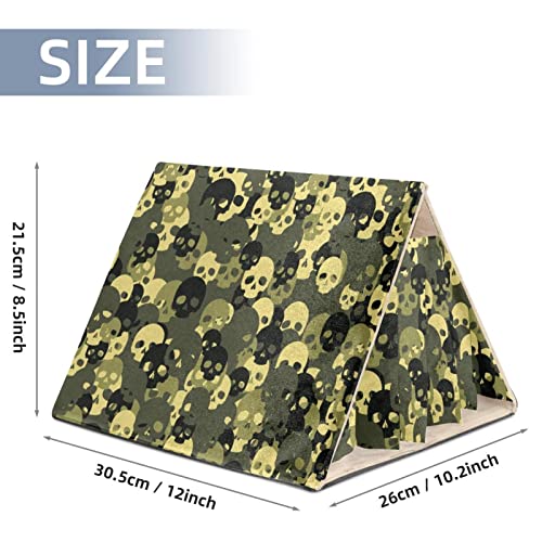 Camouflage Green Skull Pattern, Hamster House Habitat Bed for Small Animal Hamster Gerbils Chipmunks Squirrels Hedgehogs Guinea Pigs Habitat Decor