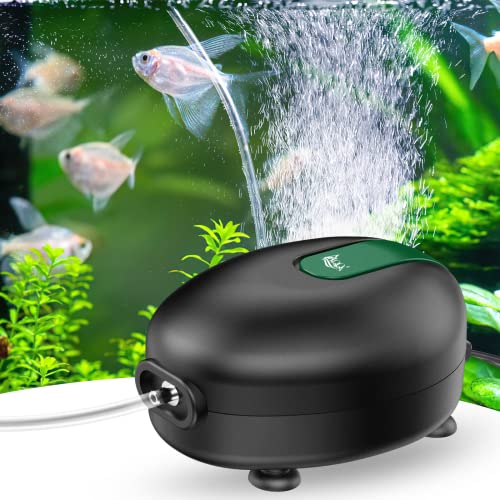 AQQA Aquarium Air Pump Quiet Fish Tank Aerator Pump Powerful Oxygen Pump Single Outlet Air Pump for Hydroponics Freshwater and Marine Water Tank (2.5W for Up to 40 Gal Tank)