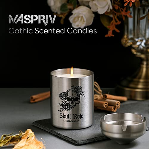 MASPRIV Gothic Scented Candle for Men - Rich Manly Scents, 50+ Hours Burn Time, Stainless Steel Tin with Popular Designs. Ideal Gift for Him