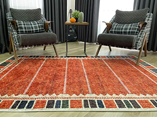 AK RUGS Contemporary Printed Area Rug Gloria Collection Living Room Kitchen Hallway Rug (Orange, 6' x 9')