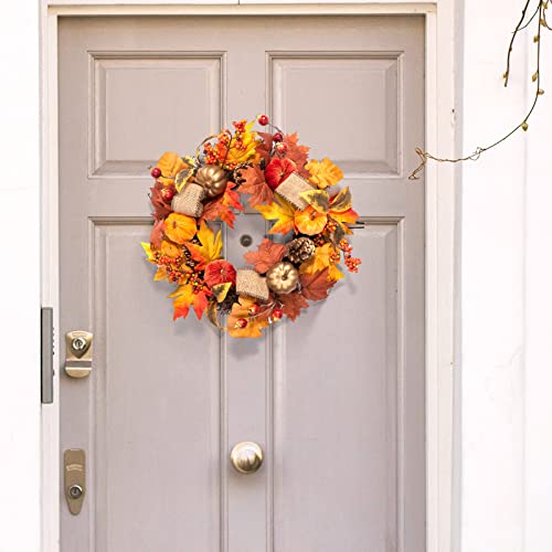 ASTEROUTDOOR 22" Fall Wreath Artificial Wreath, Autumn Maple Leaf Berry Pumpkin Pinecone Harvest Wreath for Front Door Home Decor Thanksgiving Christmas Decorations