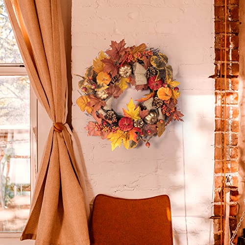 ASTEROUTDOOR 22" Fall Wreath Artificial Wreath, Autumn Maple Leaf Berry Pumpkin Pinecone Harvest Wreath for Front Door Home Decor Thanksgiving Christmas Decorations