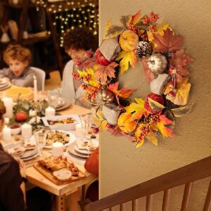 ASTEROUTDOOR 22" Fall Wreath Artificial Wreath, Autumn Maple Leaf Berry Pumpkin Pinecone Harvest Wreath for Front Door Home Decor Thanksgiving Christmas Decorations