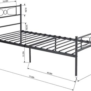 Bed for Boys/Teen Twin Bed Frames No Box Spring Need Twin Beds Mattress Foundation with Headboard Single Metal Platform Bed Frame,Black