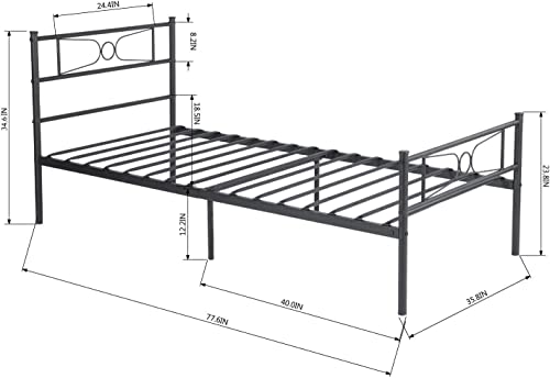 Bed for Boys/Teen Twin Bed Frames No Box Spring Need Twin Beds Mattress Foundation with Headboard Single Metal Platform Bed Frame,Black