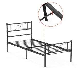 Bed for Boys/Teen Twin Bed Frames No Box Spring Need Twin Beds Mattress Foundation with Headboard Single Metal Platform Bed Frame,Black