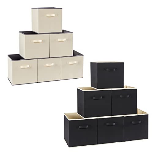 Lifewit 6 Pack Large Storage Cubes (Black), Bundle with 6 Pack Medium Storage Cubes (Beige)