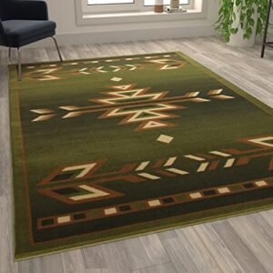 Flash Furniture Lodi Collection Southwestern Area Rug - Low Pile Green Olefin Rug - 6' x 9' Area Rug - Jute Backing - Hallway, Entryway, Bedroom, Living Room