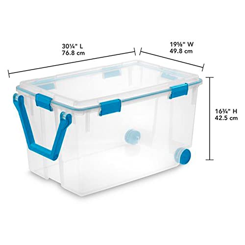 Sterilite 120 Quart Clear Plastic Wheeled Storage Container Box Bin with Air Tight Gasket Seal Latching Clear Lid Long Term Organizing Solution