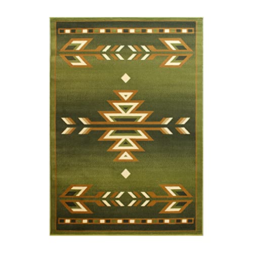 Flash Furniture Lodi Collection Southwestern Area Rug - Low Pile Green Olefin Rug - 6' x 9' Area Rug - Jute Backing - Hallway, Entryway, Bedroom, Living Room