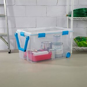 Sterilite 120 Quart Clear Plastic Wheeled Storage Container Box Bin with Air Tight Gasket Seal Latching Clear Lid Long Term Organizing Solution