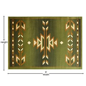 Flash Furniture Lodi Collection Southwestern Area Rug - Low Pile Green Olefin Rug - 6' x 9' Area Rug - Jute Backing - Hallway, Entryway, Bedroom, Living Room