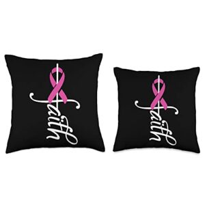 Breast Cancer Gift for Men & Women Faith Support-Ribbon Breast Cancer Awareness Throw Pillow, 16x16, Multicolor