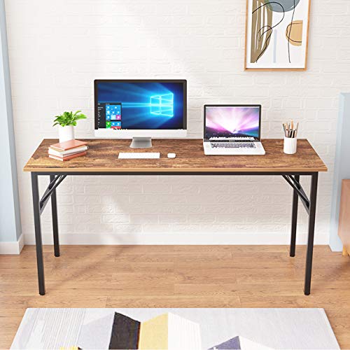 Computer Desk,62 Inch Large Desk Modern Simple Style Folding Tables,Home Office Writing Desk, Space Saving Foldable Table, No Install Needed AC5FB-157-S8-US