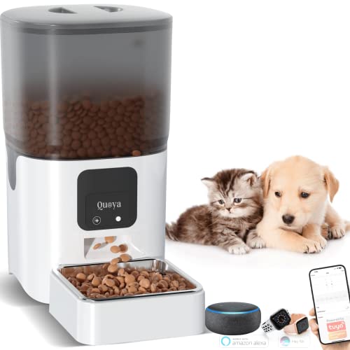 QUOYA Smart Automatic Pet Feeder, Large (6L Food Tank) for Dogs and Cats【Timer/Schedule Feature, Voice and app Control, Portion Size Adjustment】 Compatible with Alexa, Siri, Apple Watch