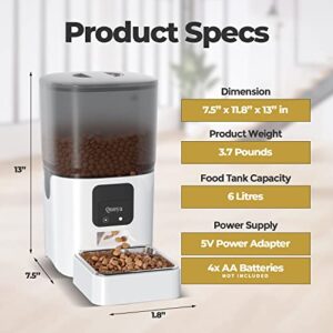 QUOYA Smart Automatic Pet Feeder, Large (6L Food Tank) for Dogs and Cats【Timer/Schedule Feature, Voice and app Control, Portion Size Adjustment】 Compatible with Alexa, Siri, Apple Watch