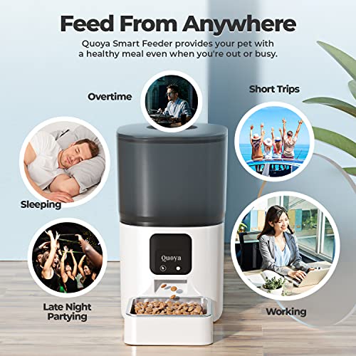 QUOYA Smart Automatic Pet Feeder, Large (6L Food Tank) for Dogs and Cats【Timer/Schedule Feature, Voice and app Control, Portion Size Adjustment】 Compatible with Alexa, Siri, Apple Watch