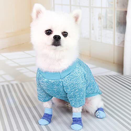 apott Classic Dog Sweater with Socks 3PCS Warm Pet Pullover Stretchy Knitwear Clothes for Small Cat Puppy Chihuahua Sphynx Hairless (XL, Blue+Dark Blue+Grey)