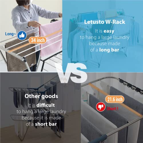 Letusto W-Rack Laundry Clothes Drying Rack - Indoor & Outdoor Folding Clothing Rack Foldable - Stainless Steel Laundry Garment Dryer Stand (Dry-Rack)