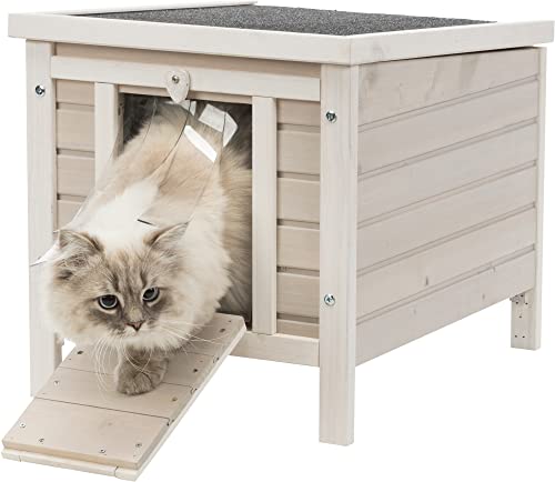 TRIXIE Small Pet House, Wooden Outdoor Shelter, Weatherproof Pet Home, Ideal for Cats, Rabbits, Bunnies, Guinea Pigs, Lt. Gray