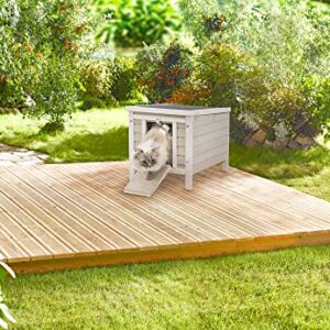 TRIXIE Small Pet House, Wooden Outdoor Shelter, Weatherproof Pet Home, Ideal for Cats, Rabbits, Bunnies, Guinea Pigs, Lt. Gray