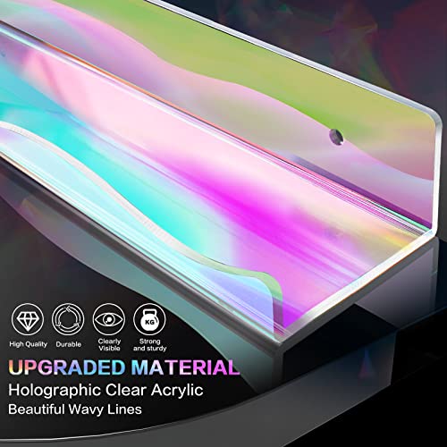 6 Packs Iridescent Clear Acrylic Floating Shelves, DILIBRA 15.7 Inch Large Funko Pop Display Case Picture Ledge Shelf, Acrylic Floating Wall Bookshelf Organizer for Kids Room Bathroom Nursery