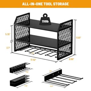 VOPEAK Power Tool Storage Rack with 6 Drill Storage, Pegboard Drill Holder Tool Shelf, Garage Storage Rack for Cordless Drill, Father's Day, Light Black