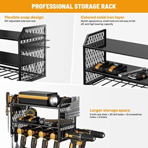 VOPEAK Power Tool Storage Rack with 6 Drill Storage, Pegboard Drill Holder Tool Shelf, Garage Storage Rack for Cordless Drill, Father's Day, Light Black