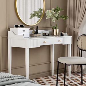 ukorua white vanity desk wooden desk with drawer modern desk computer desk white makeup table with gold handle (white)