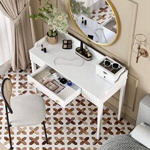 ukorua White Vanity Desk Wooden Desk with Drawer Modern Desk Computer Desk White Makeup Table with Gold Handle (White)