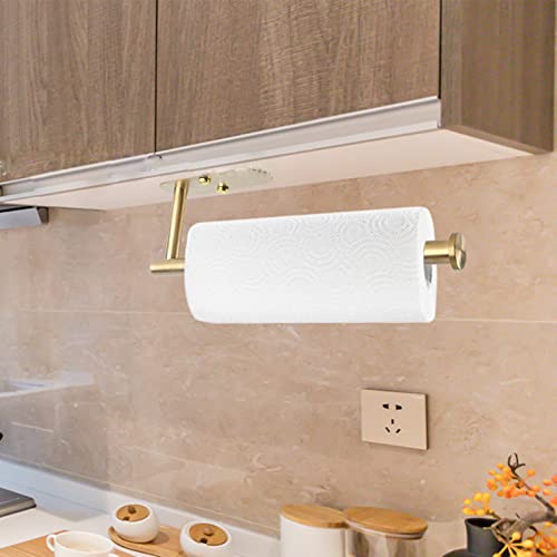 Paper Towel Holder Under Cabinet, Under Cabinet Black Paper Towel Rack,Both Available in Adhesive and Screws,SUS304 Stainless Steel Self-Adhesive Paper Towel Bar,for Kitchen, Pantry, Sink (Gold)