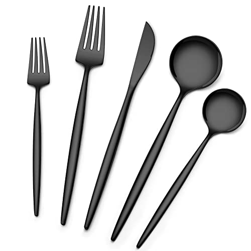 Matte Black Silverware Set 30 Piece, Wildone Stainless Steel Flatware Set Service for 6, Cutlery Utensil Sets for Home Restaurant, Include Knife Fork Spoon Set, Dishwasher Safe