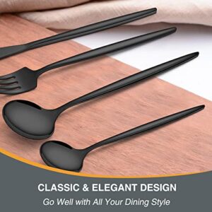 Matte Black Silverware Set 30 Piece, Wildone Stainless Steel Flatware Set Service for 6, Cutlery Utensil Sets for Home Restaurant, Include Knife Fork Spoon Set, Dishwasher Safe