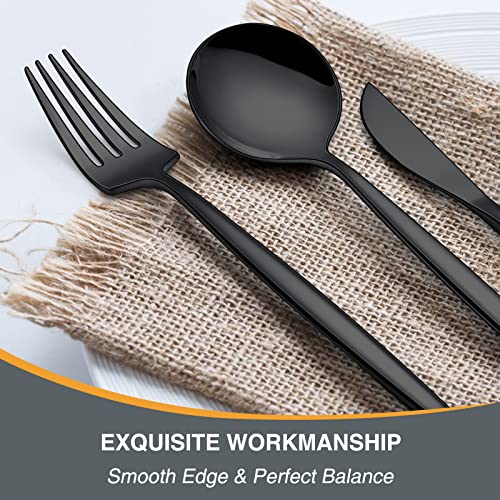 Matte Black Silverware Set 30 Piece, Wildone Stainless Steel Flatware Set Service for 6, Cutlery Utensil Sets for Home Restaurant, Include Knife Fork Spoon Set, Dishwasher Safe