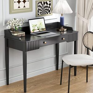 ukorua white vanity desk wooden desk with drawer modern desk computer desk white makeup table with gold handle (black)