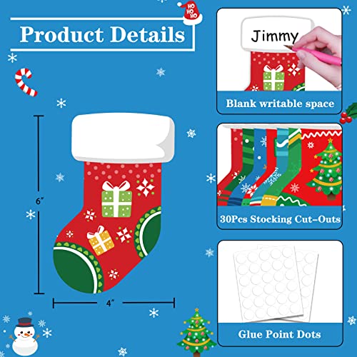 SICOHOME Christmas Cut-Outs for Classroom 4"x6" Assorted Xmas Stocking Cut-Outs with Glue Point Dots for Winter Bulletin Board Classroom School Christmas Candy Party Decorations