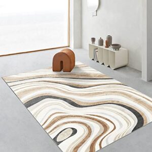 finoren artistic abstract area rug.cream and brown,4x6 feet,suitable for bedroom,living room,apartment,machine washable non-slip soft modern interior rug,smudge-proof,non-shedding.