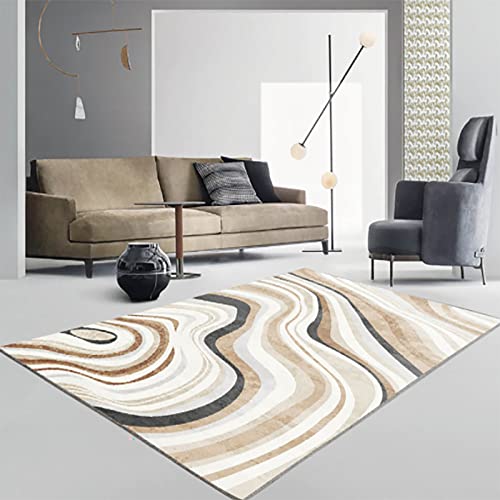 FINOREN Artistic Abstract Area Rug.Cream and Brown,4x6 Feet,Suitable for Bedroom,Living Room,Apartment,Machine Washable Non-Slip Soft Modern Interior Rug,Smudge-Proof,Non-Shedding.