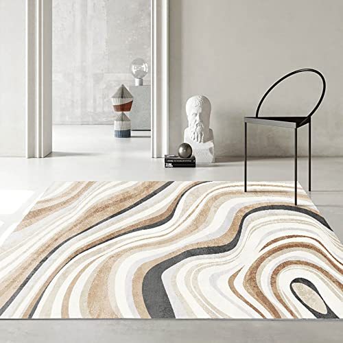 FINOREN Artistic Abstract Area Rug.Cream and Brown,4x6 Feet,Suitable for Bedroom,Living Room,Apartment,Machine Washable Non-Slip Soft Modern Interior Rug,Smudge-Proof,Non-Shedding.