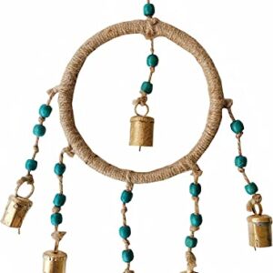 FIKIMOS Jute Handmade Crafted Home Decoration Hanging Beads Cow Bell Hanging Door Ornaments Wall décor