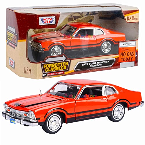 1974 for Ford Maverick Grabber Orange 1/24 DIECAST Model CAR by Motormax Forgotten Classics Series 73332 79043