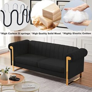 Tmosi 83'' Modern Velvet Upholstered Sofa Couch,3 Seat Sofa with Gold Stainless Steel Legs for Living Room,Bedroom,Apartment,Office (Black)