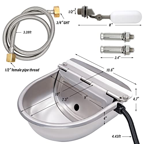 KHEARPSL Automatic Heated Water Bowl Heated Livestock Dog Waterer Heated Pet Thermal-Bowl Heated Waterer for Dog Cattle Cow Horse Chicken Pig Goat (Curved Bottom Waterer Kit)