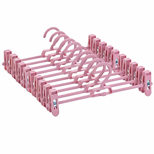 Hanger Space Saver 10 Pieces Plastic Pants Rack 360 Degree Swivel Hook, Adjustable Clips Non-Slip Durable Pants Rack, Only for Suits, Skirts, Pants, Clothes(Pink)