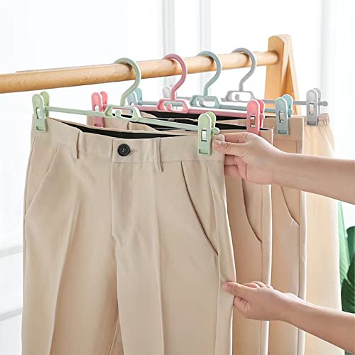 Hanger Space Saver 10 Pieces Plastic Pants Rack 360 Degree Swivel Hook, Adjustable Clips Non-Slip Durable Pants Rack, Only for Suits, Skirts, Pants, Clothes(Pink)