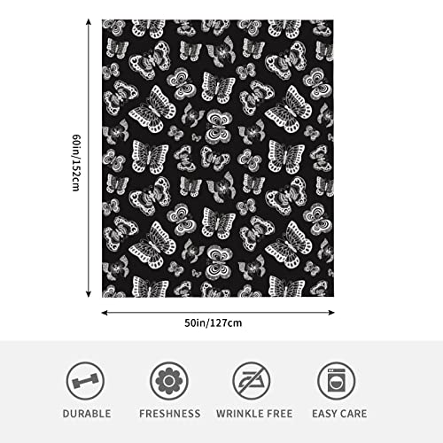 YEAHSPACE Butterfly Blanket Black White 50 x 60 Inches Flannel Throw for Bed Sofa Couch Travel Camp -Elegant Beautiful Black White Butterfly