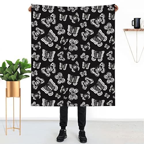 YEAHSPACE Butterfly Blanket Black White 50 x 60 Inches Flannel Throw for Bed Sofa Couch Travel Camp -Elegant Beautiful Black White Butterfly