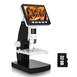 lcd dgital microscope, ankylin 4.3" coin microscope 50x-1000x, usb digital microscope with 8 led fill lights, 32g sd card, electronic microscope compatible with mac/windows