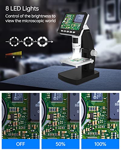 LCD Dgital Microscope, Ankylin 4.3" Coin Microscope 50X-1000X, USB Digital Microscope with 8 LED Fill Lights, 32G SD Card, Electronic Microscope Compatible with Mac/Windows