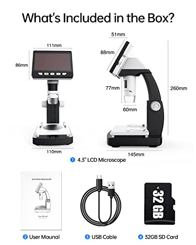 LCD Dgital Microscope, Ankylin 4.3" Coin Microscope 50X-1000X, USB Digital Microscope with 8 LED Fill Lights, 32G SD Card, Electronic Microscope Compatible with Mac/Windows